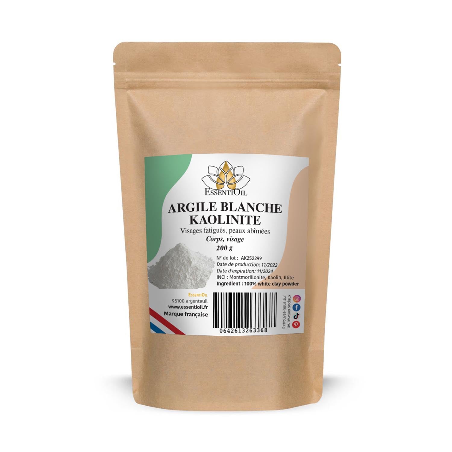 Argile Blanche Kaolinite Naturelle 150g - Bienfaits et Avis: – Essentioil
